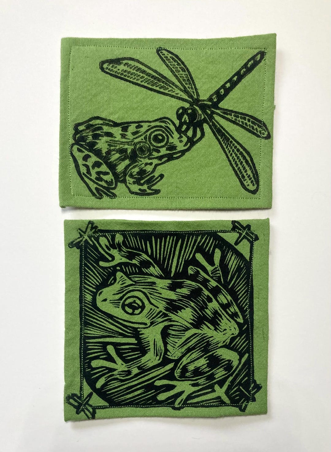 Handmade Linocut Patch Set - Frogs & Dragonflies - Etsy