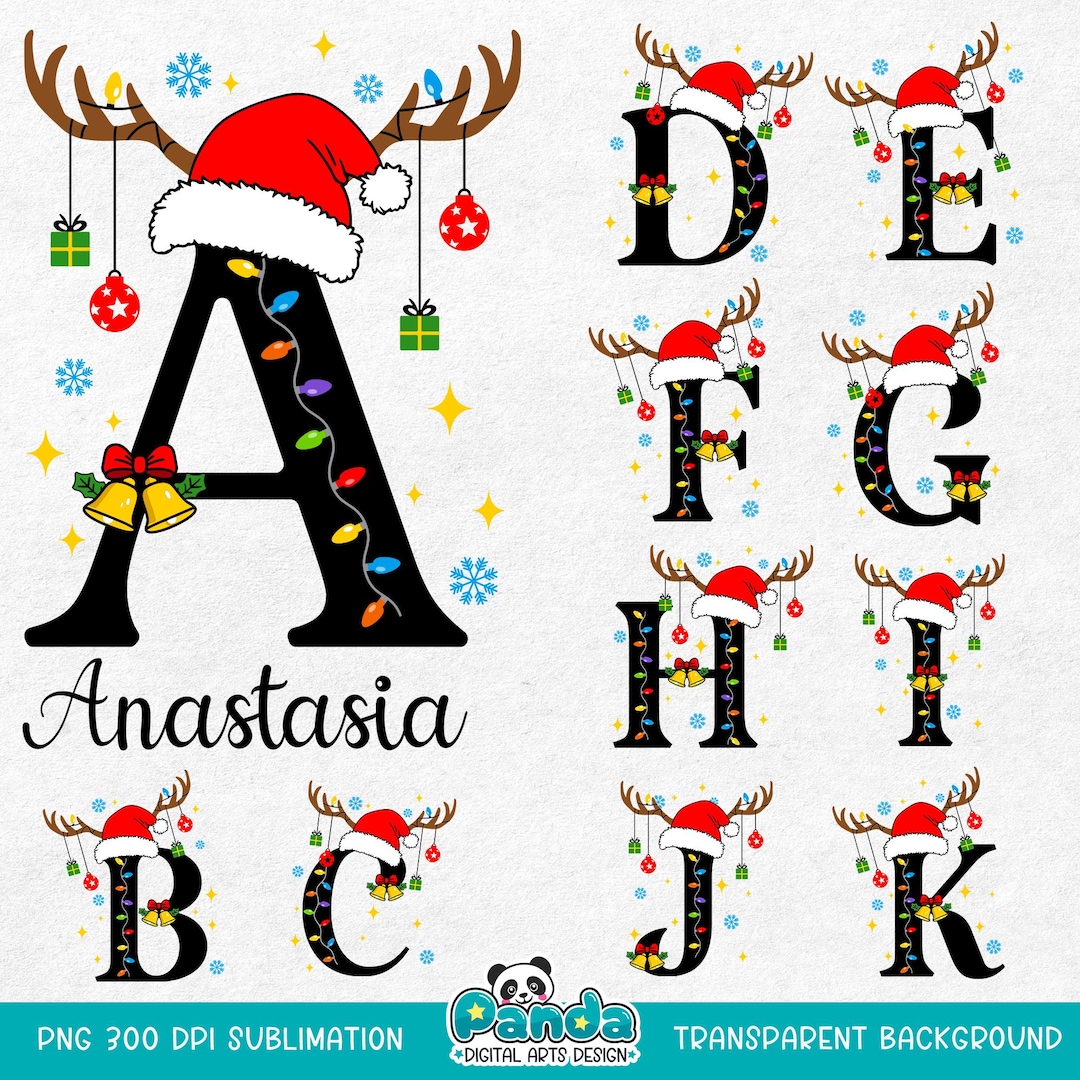 Alphabet Christmas Design Bundle PNG, Font Text Christmas, Alphabet ...