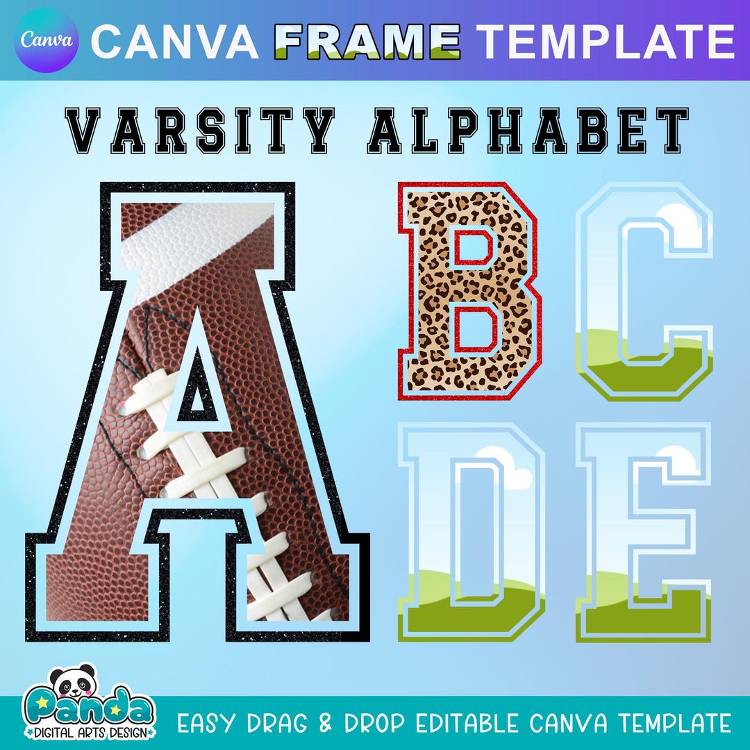 Varsity Font Canva Template: Alphabet Letter Frame (PDF) - Etsy