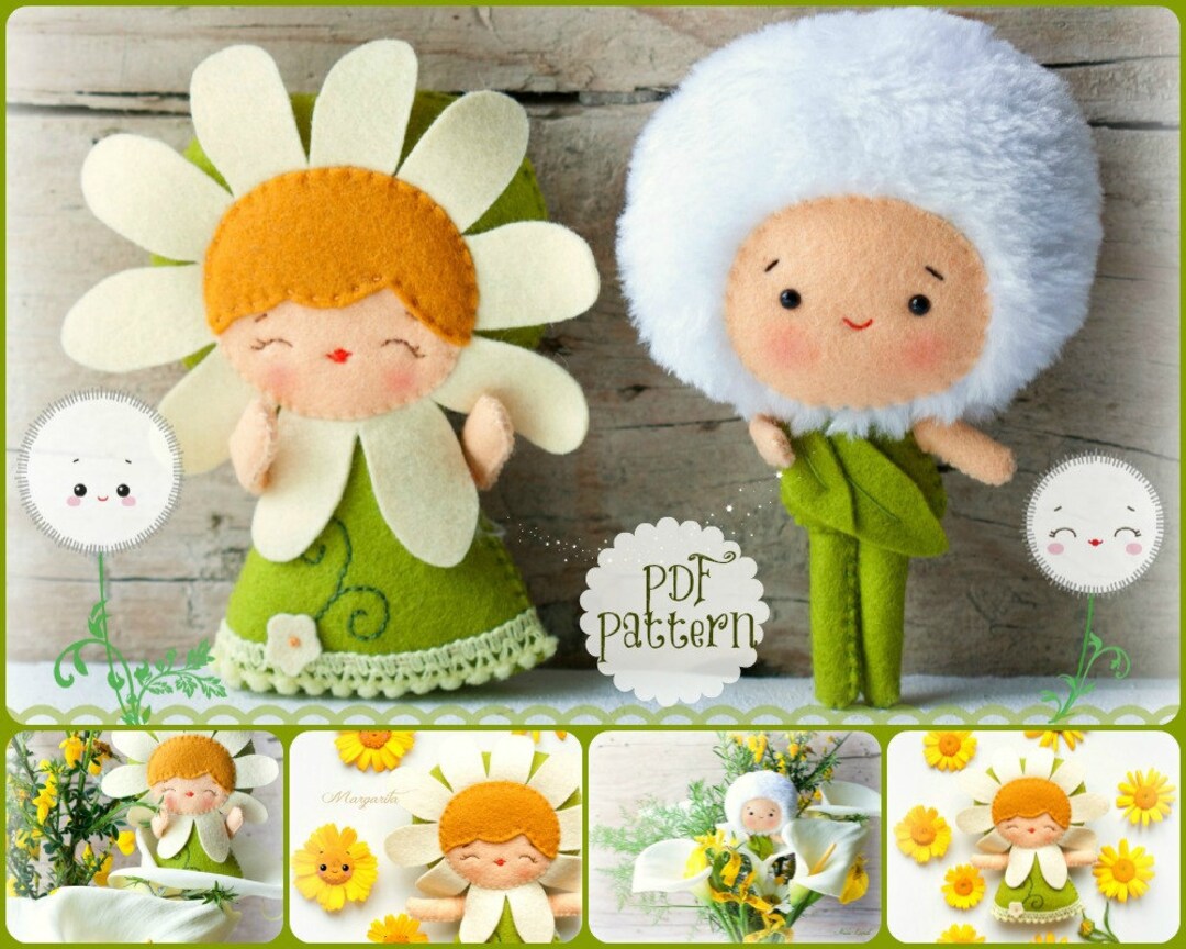 PDF Pattern. the Daisy and the Dandelion. Plush Doll Pattern, Softie ...