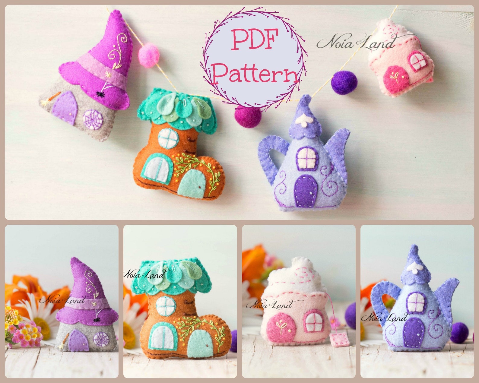 Enchanted Houses Garland: Boot House Teapot Cup and Witch | Etsy