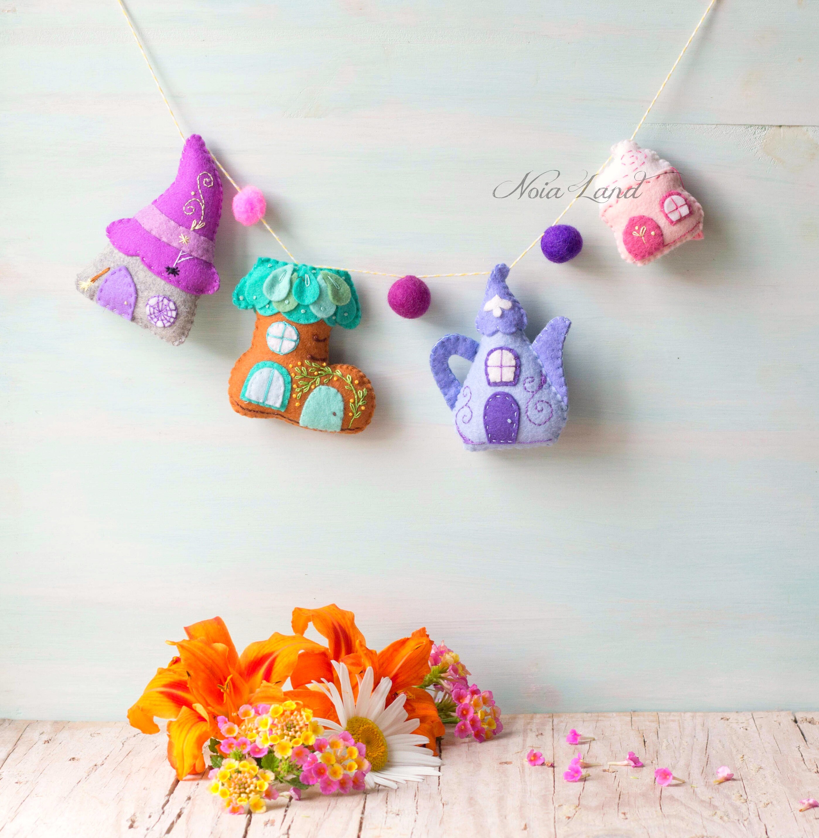 Enchanted Houses Garland: Boot House Teapot Cup and Witch | Etsy