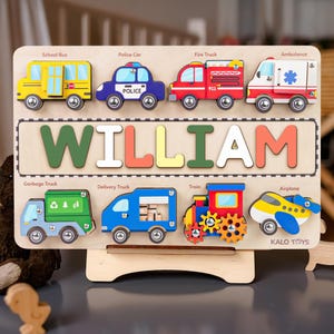 Custom Wooden Vehicle Name Puzzle, Montessori Toy for Baby Boys ...