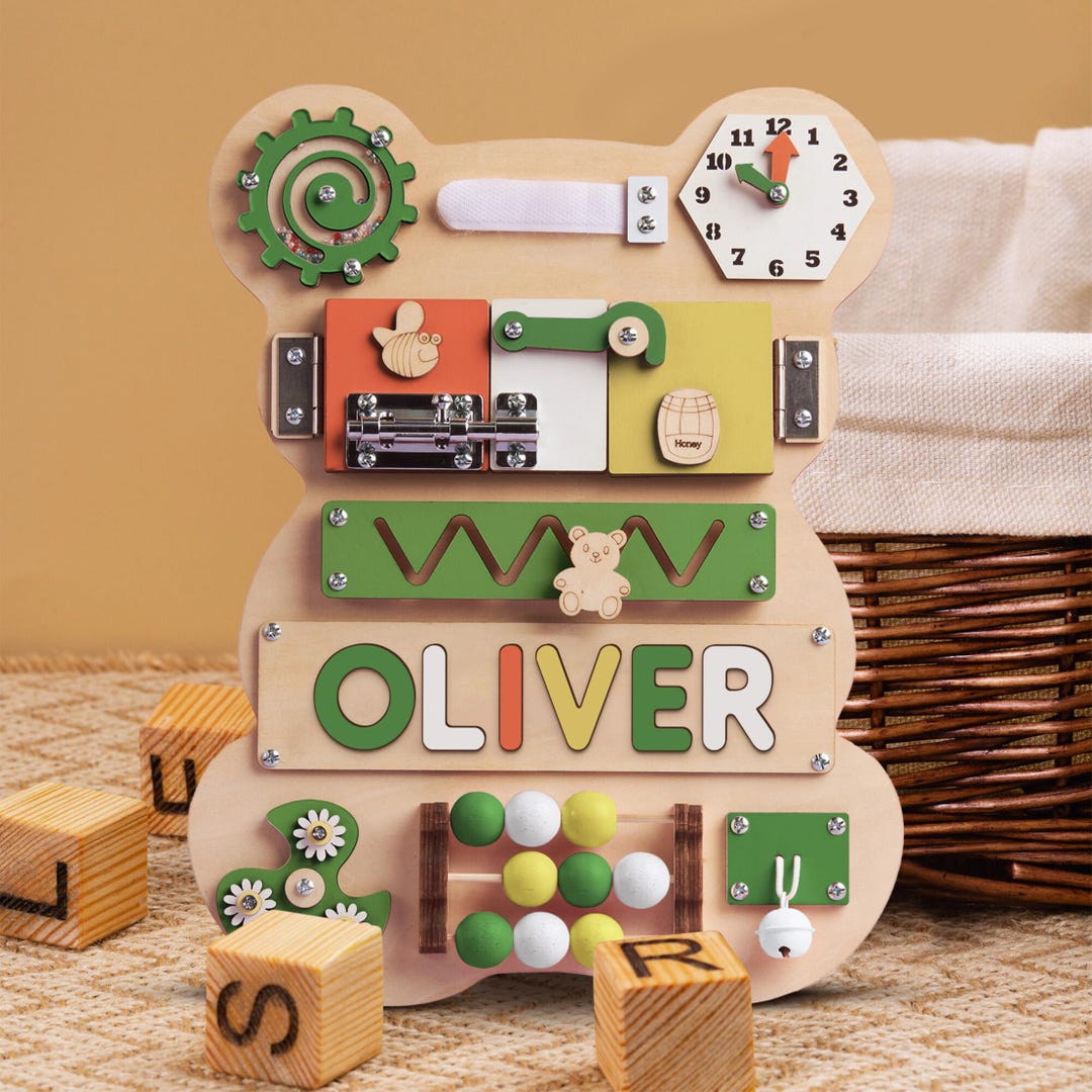 Wooden Busy Board Puzzle | Personalized Busy Board Toy | Baby Girl Gift ...