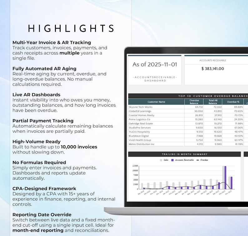 Invoice Tracker Google Sheets & Excel + AR Aging Report Template ...