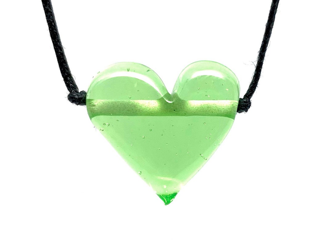 Emerald Yellow/green Heart Flameworked Glass Necklace on an Adjustable ...