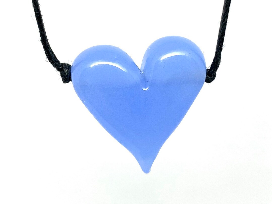Periwinkle Blue Opaline Heart Flameworked Glass Necklace on an ...