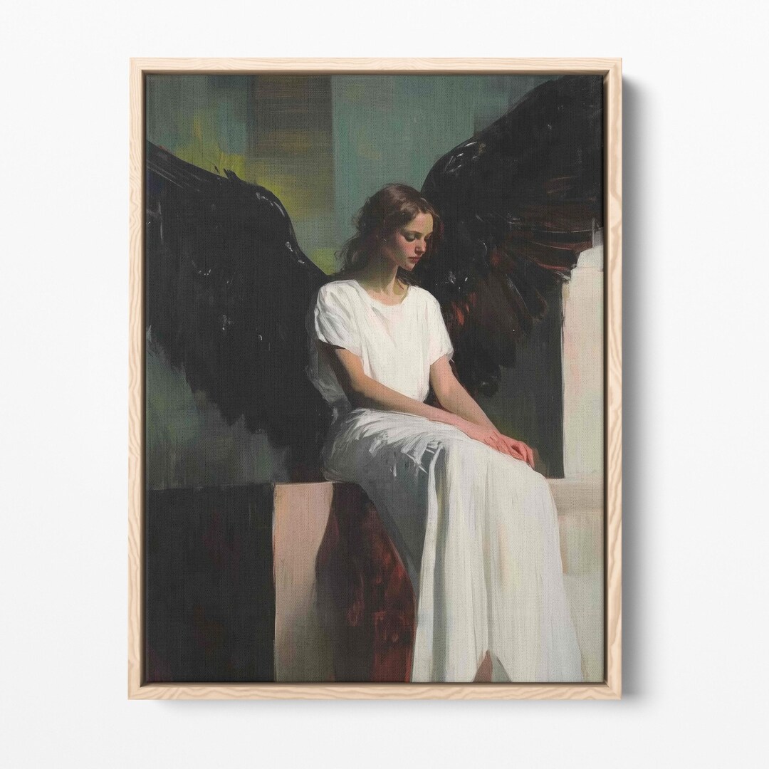 Fallen Angel Art Print, Moody Dark Academia Female Angel (digital ...