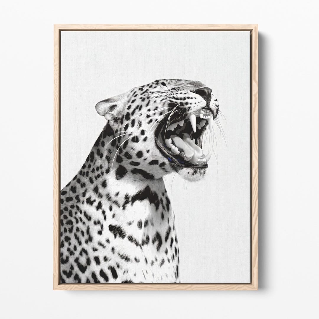 Fierce Leopard Head Print, Bold Black and White Ink Style (digital ...