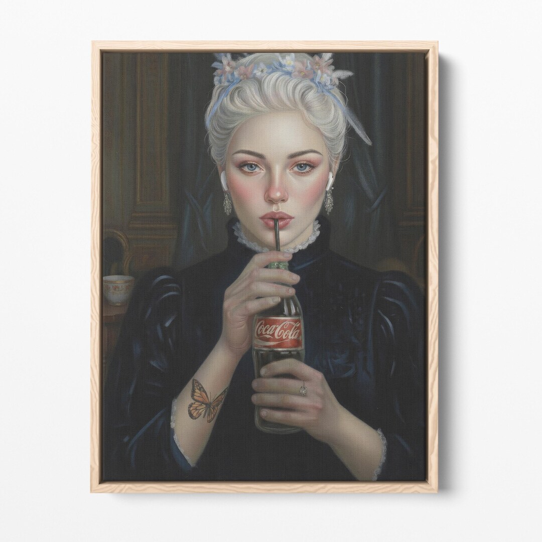 Renaissance Woman Drinking Soda Print: Dark Academia Rococo Altered Art ...