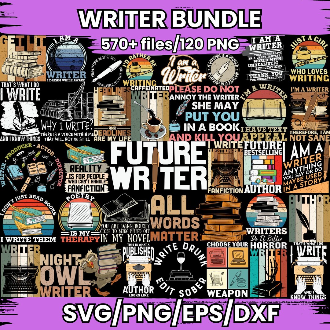 Writer SVG Bundle | Inspirational Quotes & Writing Designs | Author ...