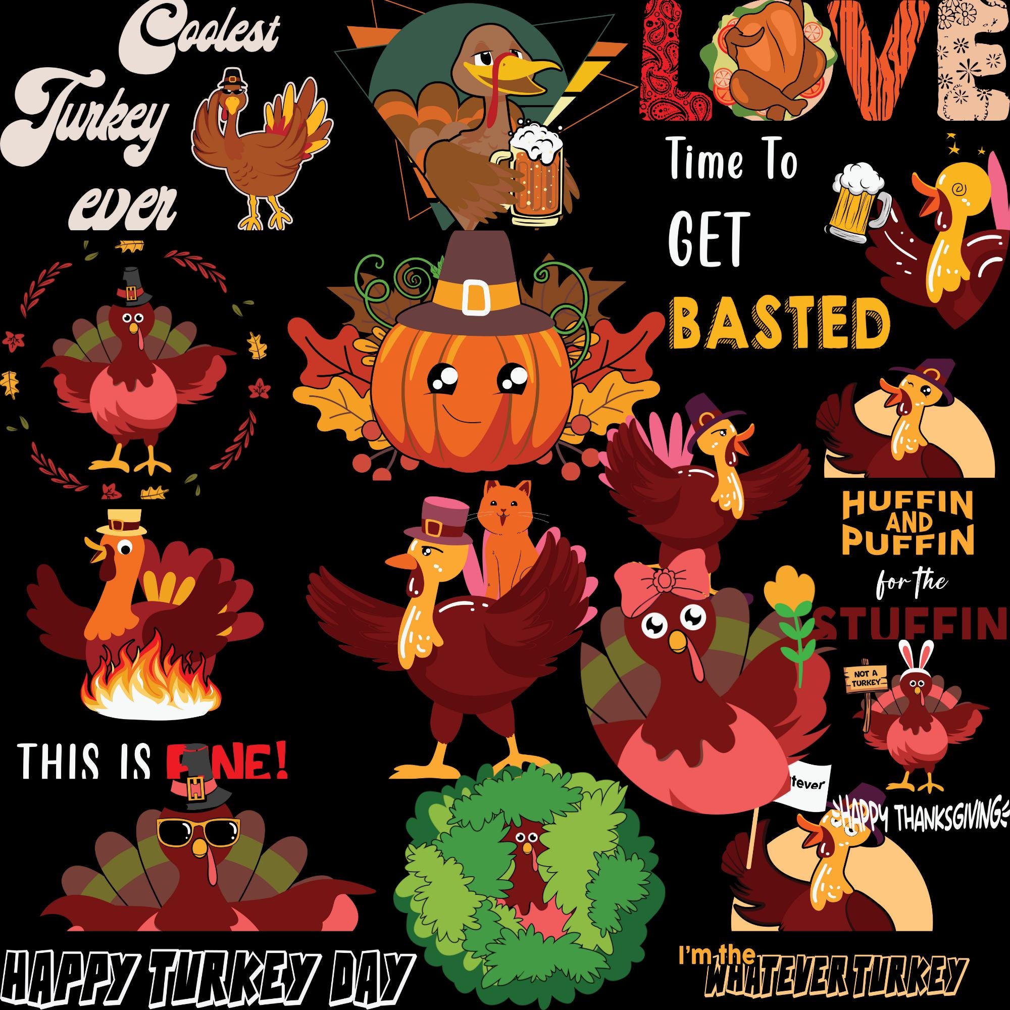 Top Turkey Svg Bundle, Turkey Face Svg, Cute Turkey Svg, Happy Turkey ...