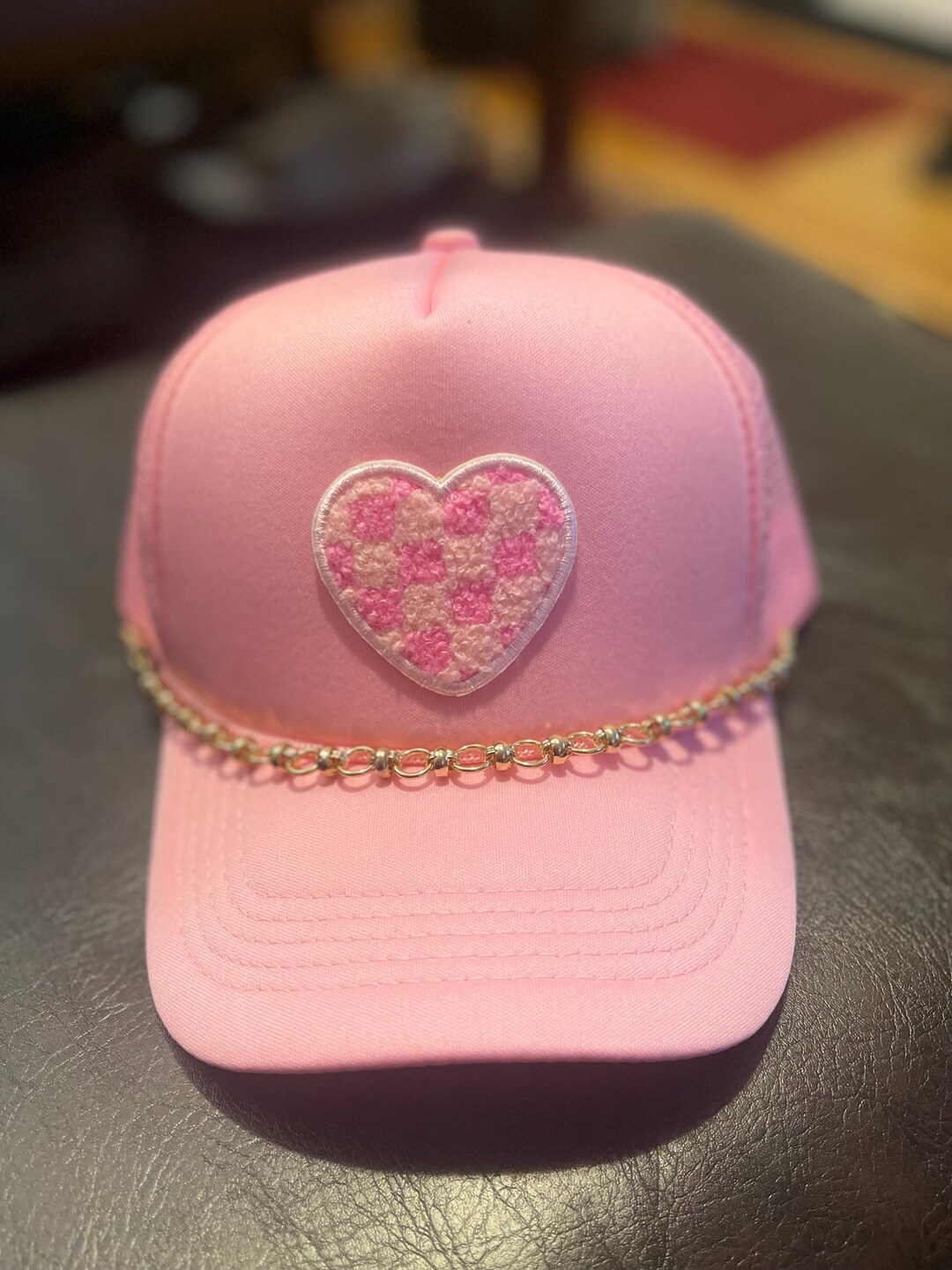 Pink Checkered Heart Trucker Hat - Etsy