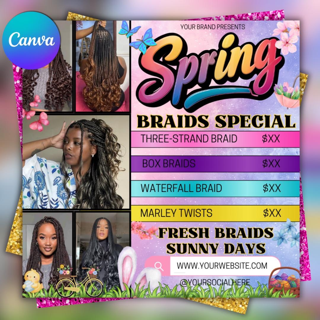 Spring Braids Sale Flyer, Spring Season Flyer, Braid Prices Flyer ...