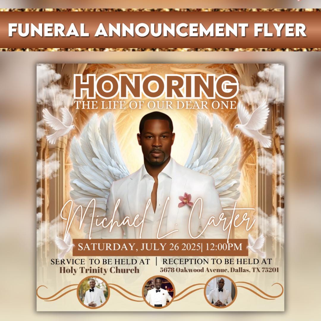 Memorial Funeral Announcement Flyer Editable Canva Template , Funeral ...