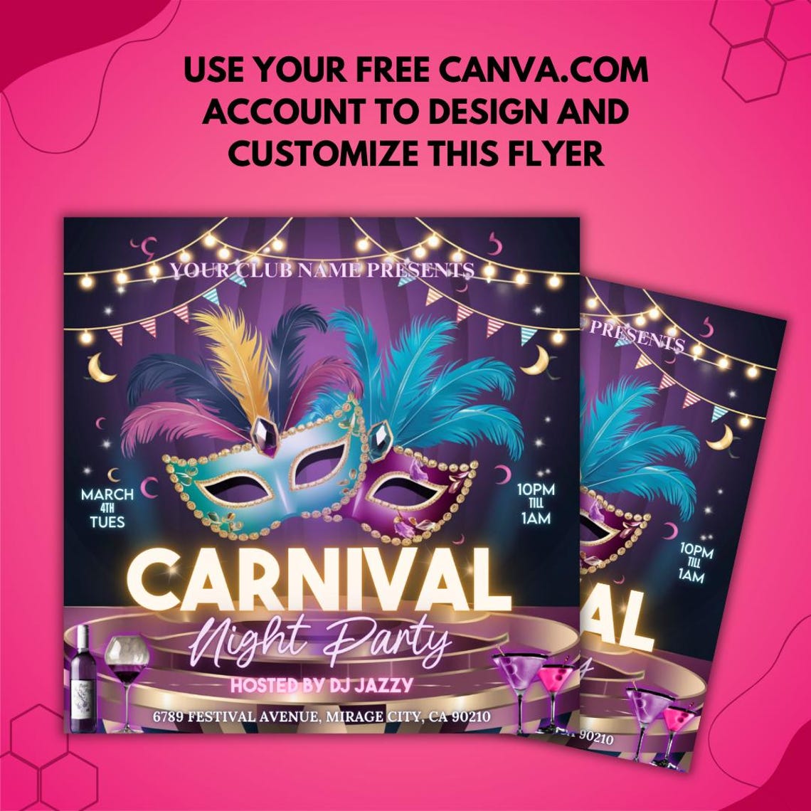 Masquerade Carnival Night Party Flyer: DIY Template (PDF) - Etsy