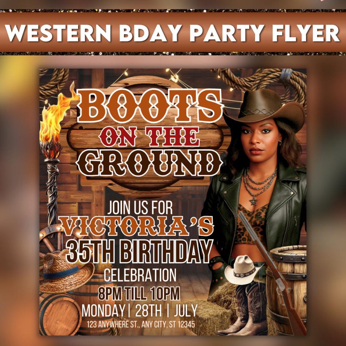 Boots on the Ground Party Flyer Template – Cowgirl Trail Ride Birthday ...