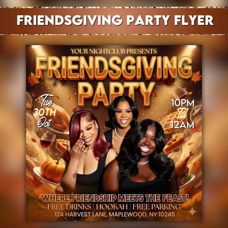Friendsgiving Party Flyer Template | Editable Canva Design (digital ...