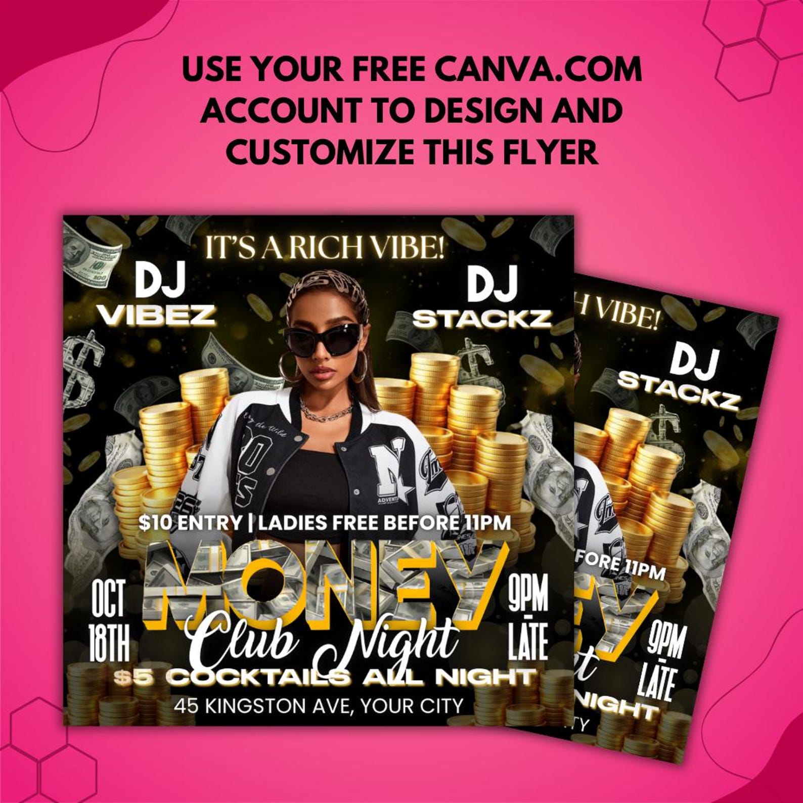 Money Club Flyer – Editable Canva Template | Club Party Night Event ...