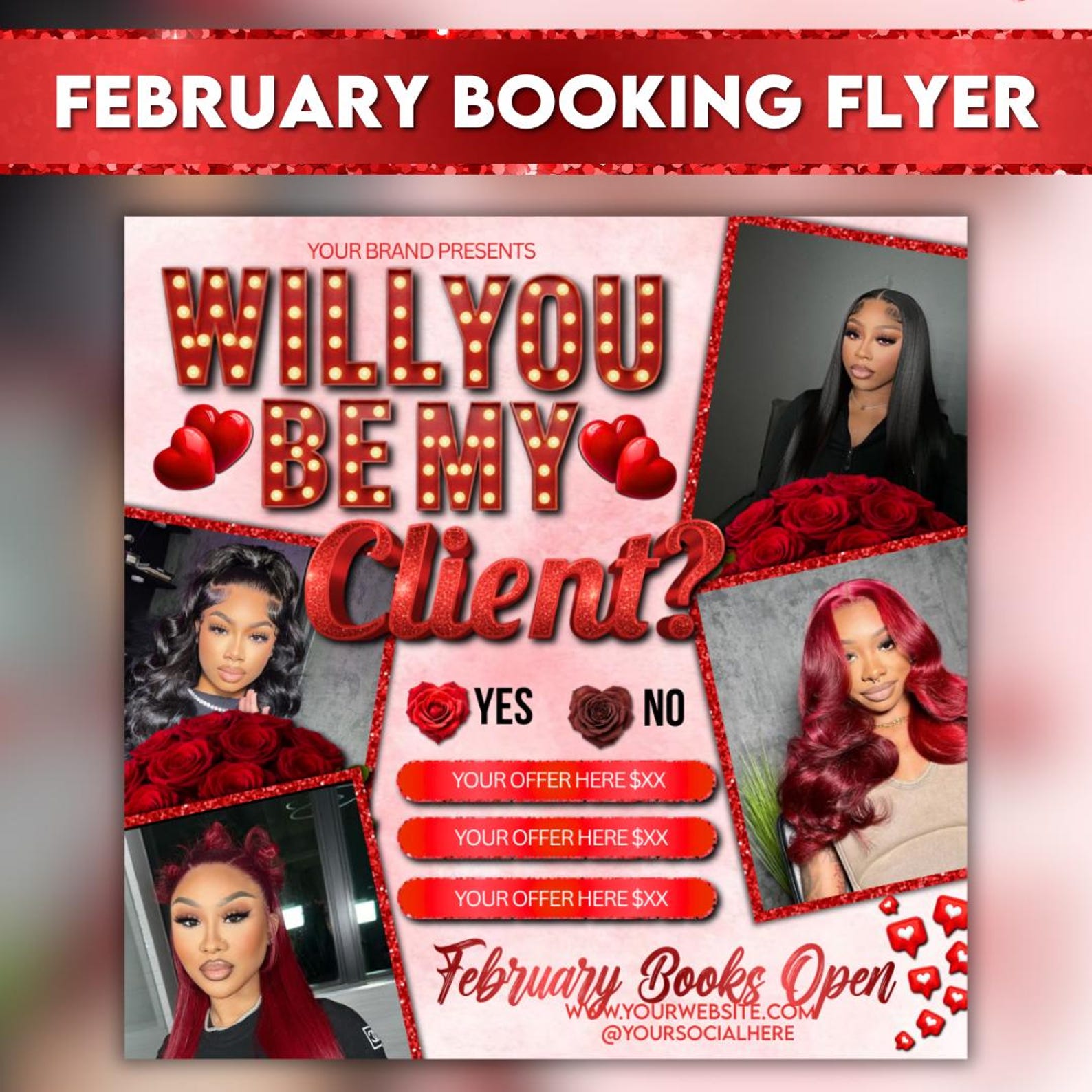 February Booking Flyer, Valentines Day Booking Flyer, February Booking ...