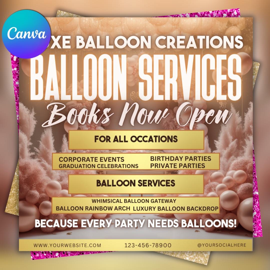 Ballon Decor Flyer Template, Balloon Business Advertisement, DIY ...
