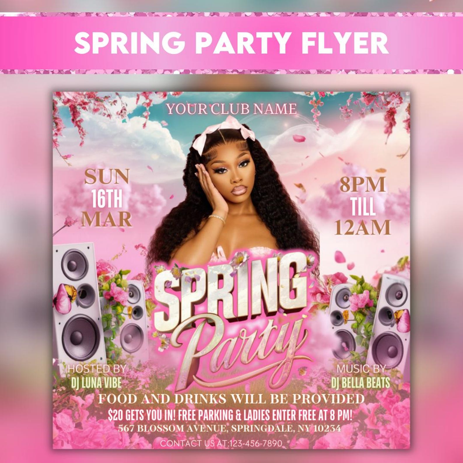 Spring Break Party Flyer, Club DJ Party Invite, Day Party, DIY Event ...