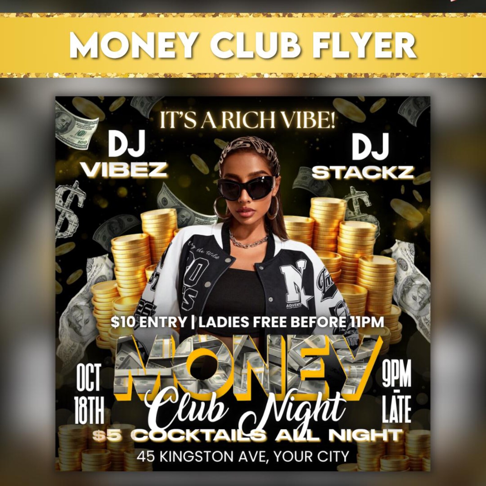 Money Club Flyer – Editable Canva Template | Club Party Night Event ...