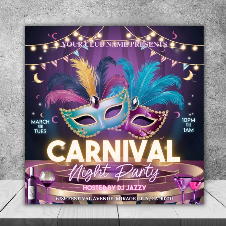 Masquerade Carnival Night Party Flyer: DIY Template (PDF) - Etsy