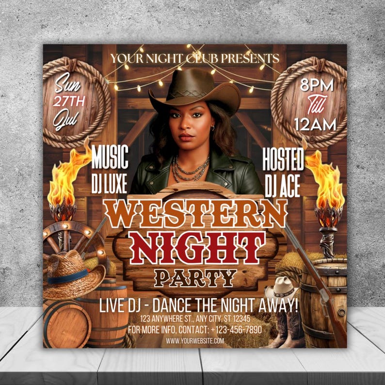 Western Party Flyer: Cowgirl Birthday, Nightclub Event (canva Editable ...