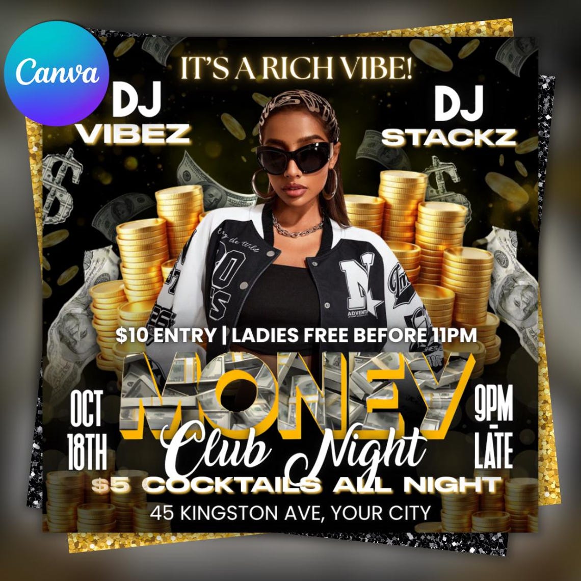 Money Club Flyer – Editable Canva Template | Club Party Night Event ...