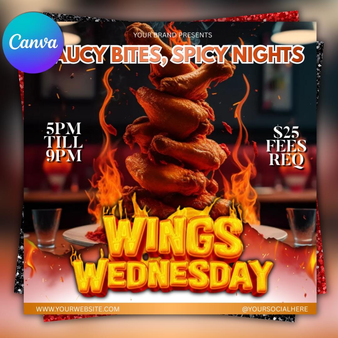 Editable Wings on Wednesdays Flyer Template, Designed for Bar, Grill ...
