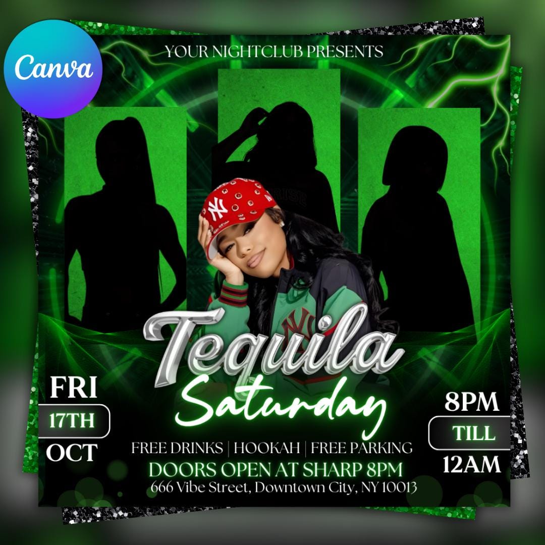 Neon Saturday Party Flyer, Club Event Template (editable in Canva) - Etsy