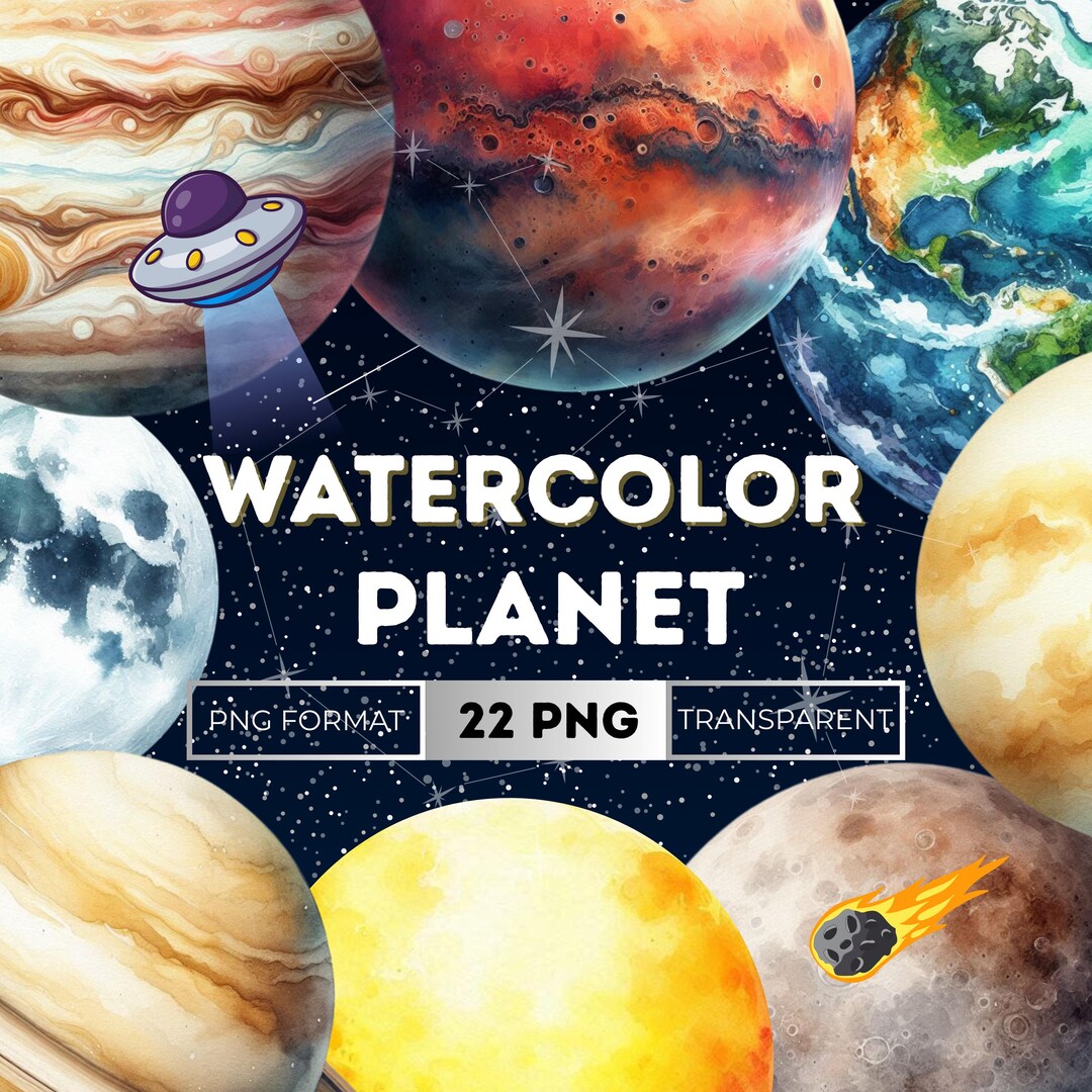 Watercolor Planet 22 PNG Clipart Bundle Celestial Planet Illustration ...