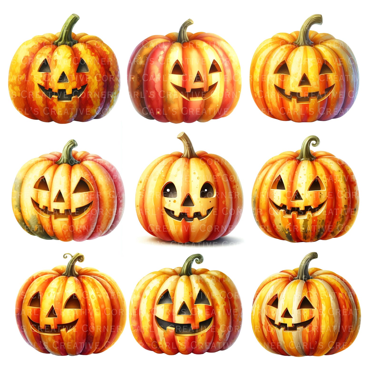 Halloween Pumpkin PNG Clipart Bundle: Spooky Jack O' Lanterns (digital ...