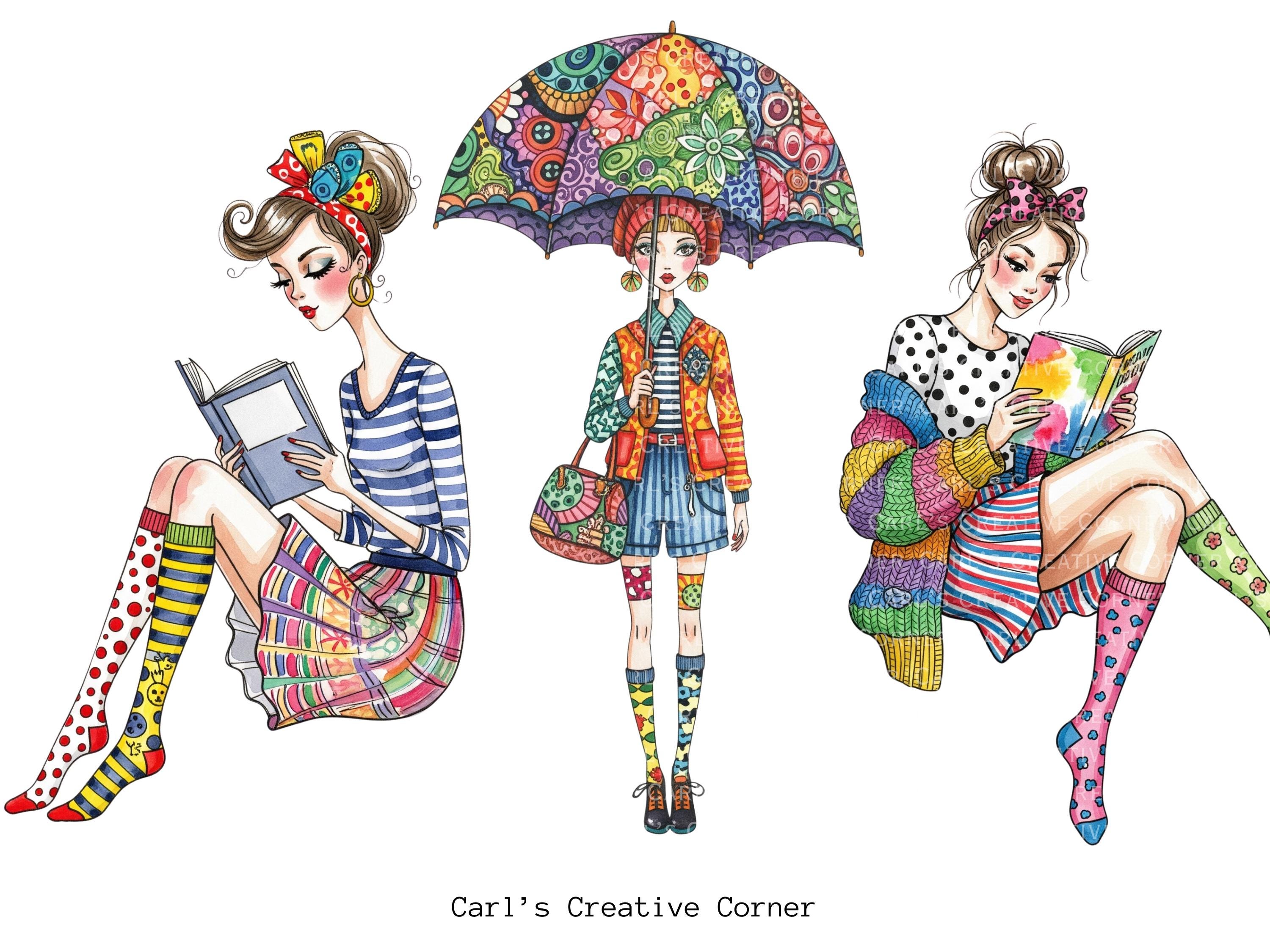 40 Mismatch Outfit Quirky Girl Clipart Cute Fashionable Quirky Instant ...