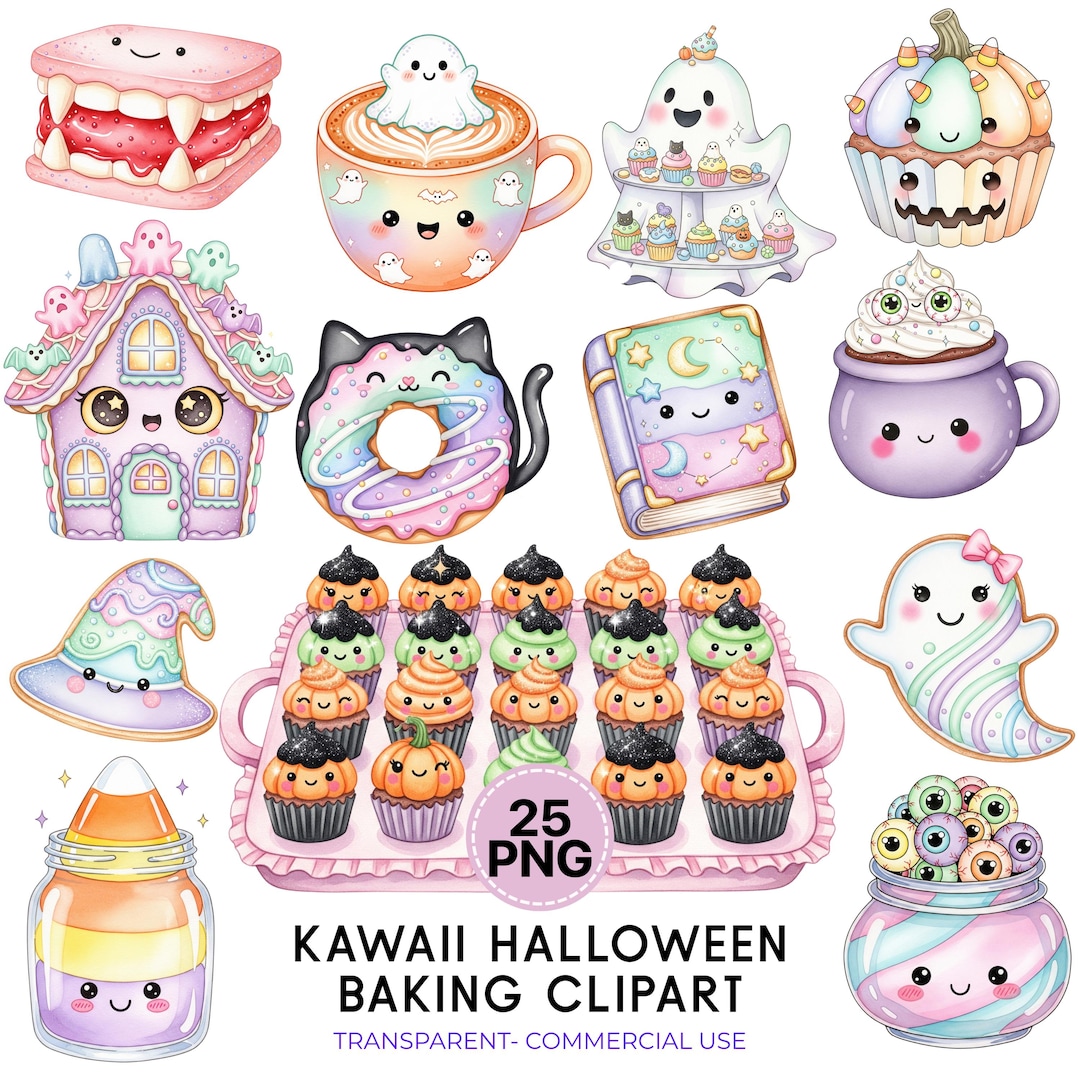 Kawaii Halloween Baking Clipart, 25 High Quality PNG Illustrations ...
