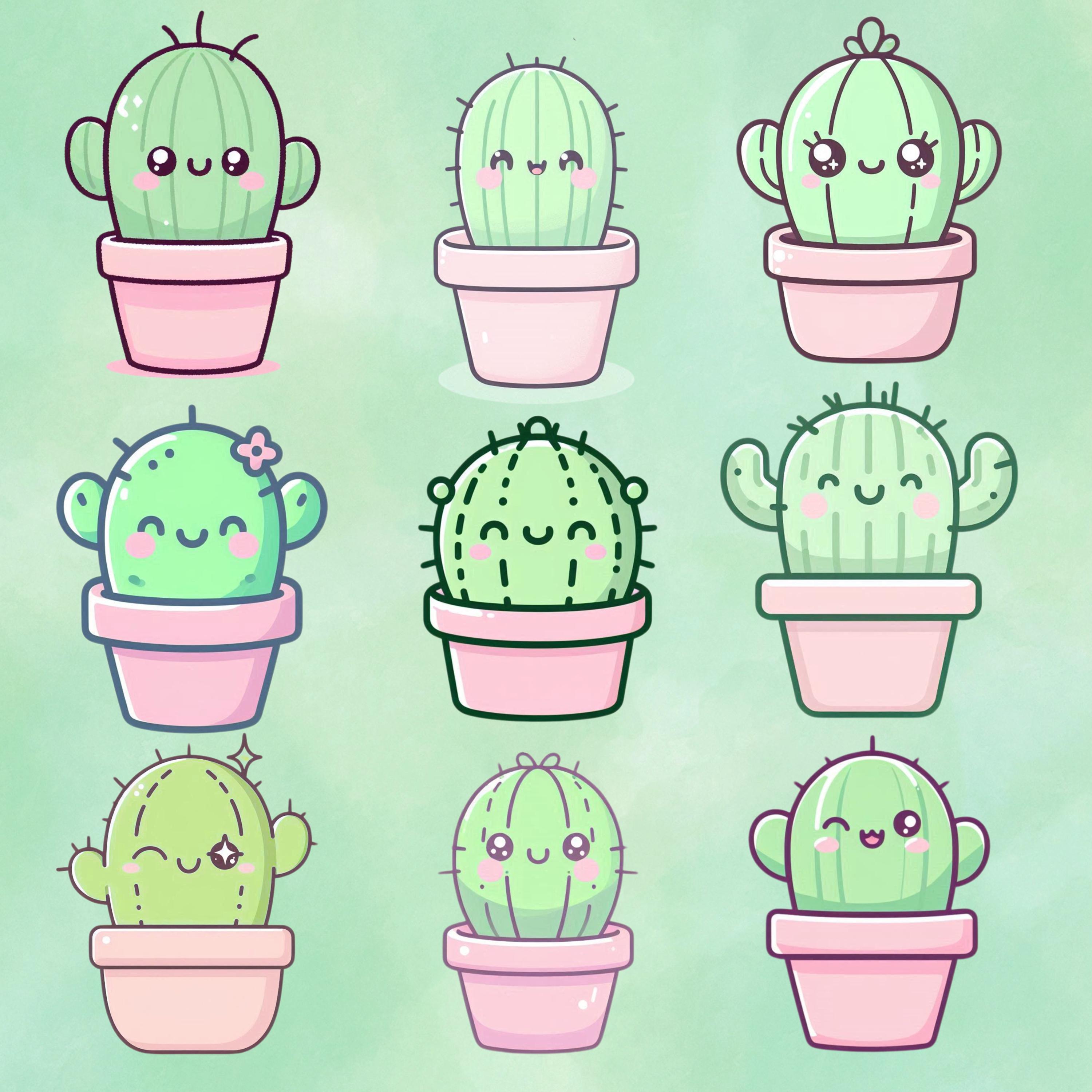 20 Pastel Kawaii Cactus Clipart Cute Green Succulent Plant Cute Cactus ...