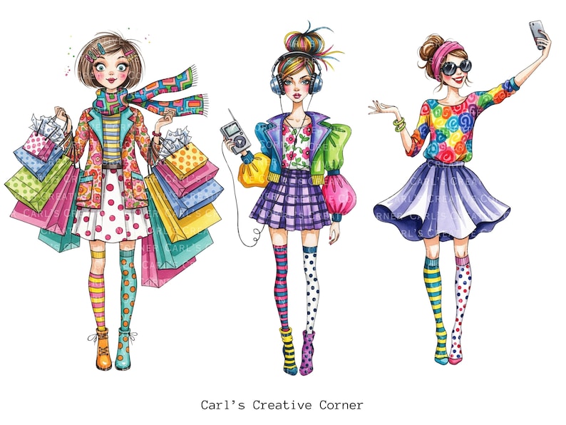 40 Mismatch Outfit Quirky Girl Clipart Cute Fashionable Quirky Instant ...