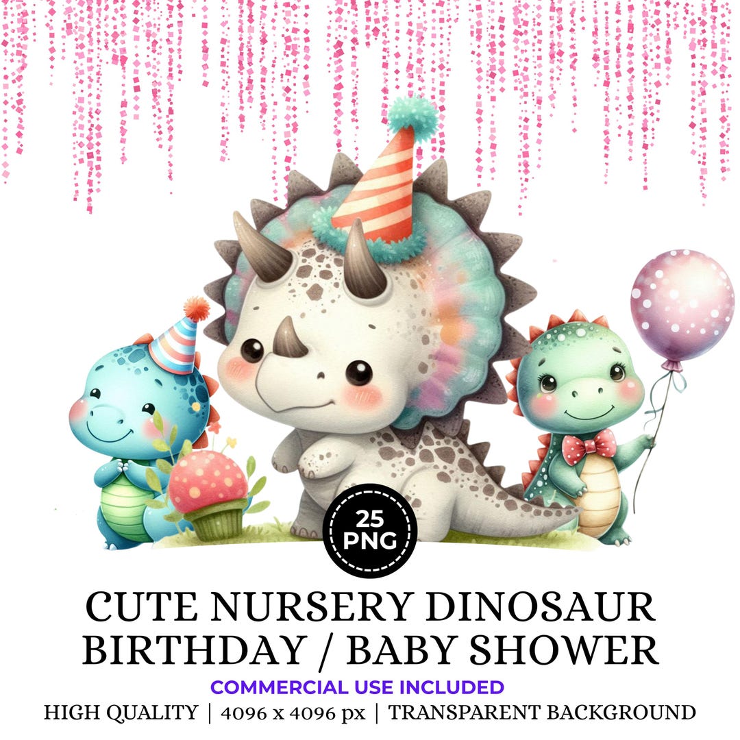 Watercolor Dinosaur Clipart Set: Dino Birthday Party Graphics (PNG ...