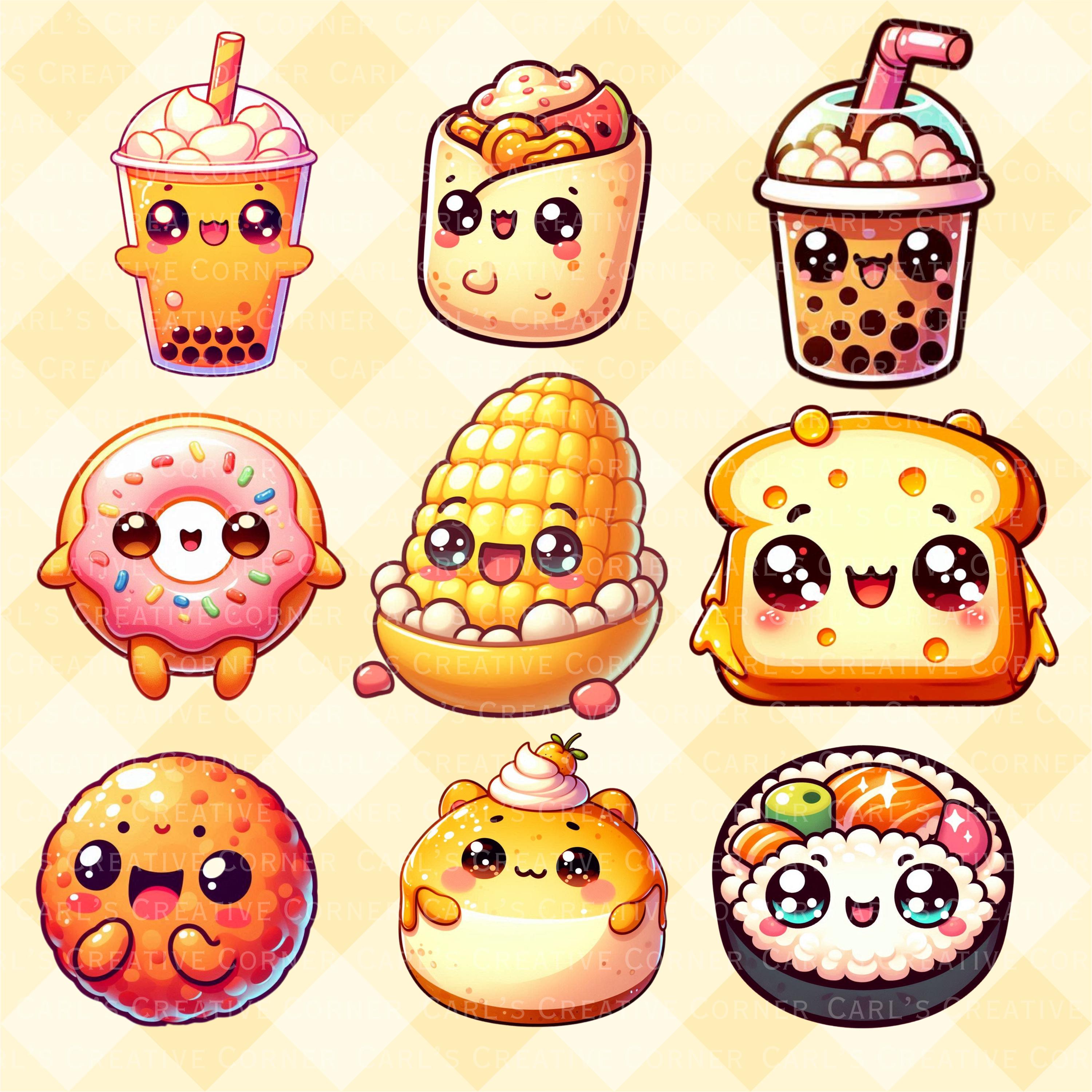 Kawaii Snack PNG Clipart Bundle 25 Set Kawaii Sticker Sweet Snack Food ...