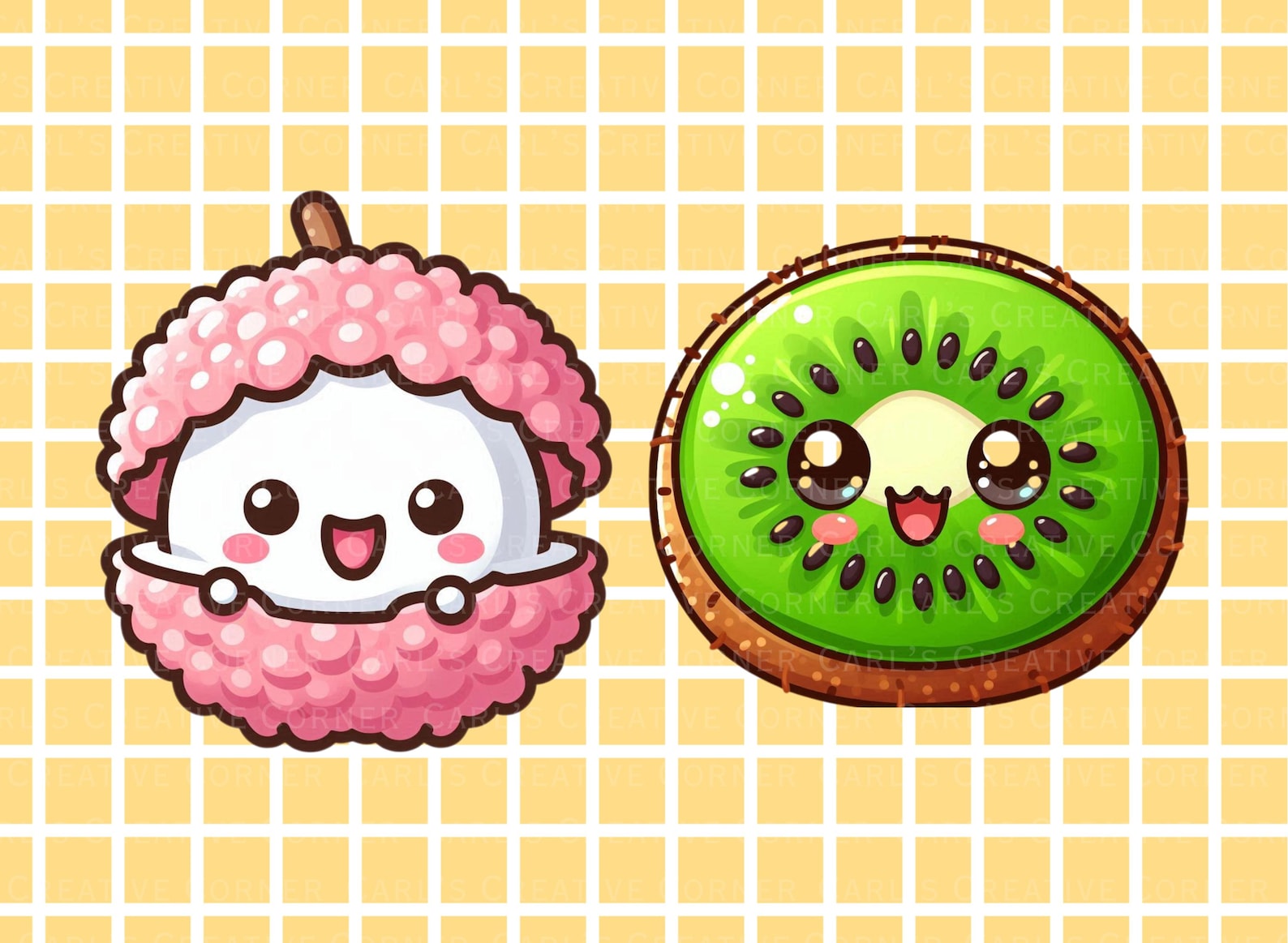 20 Cute Kawaii Fruit Clipart Bundle Smiling Fruit PNG Fruit ...