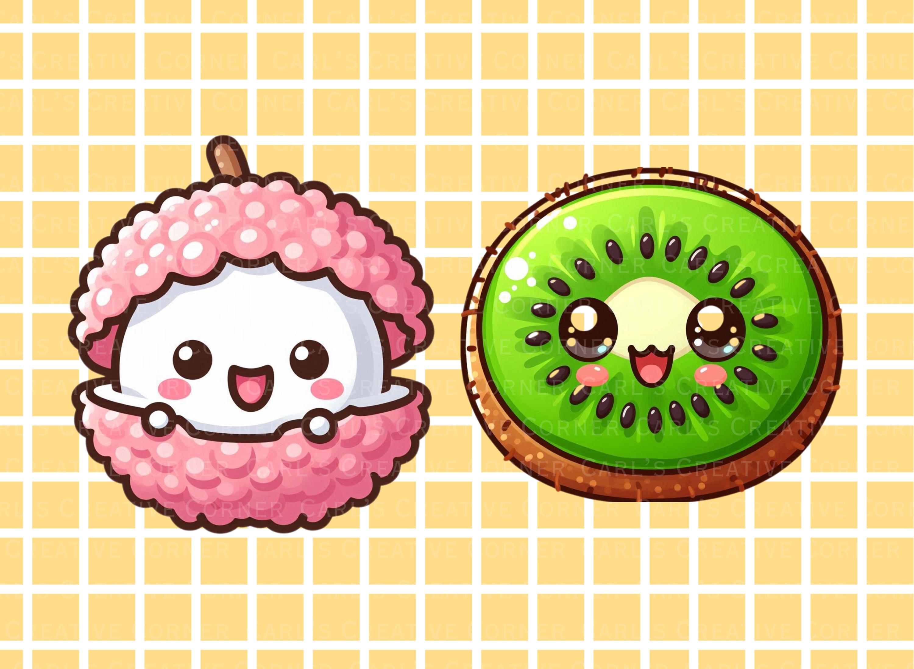 20 Cute Kawaii Fruit Clipart Bundle Smiling Fruit PNG Fruit ...