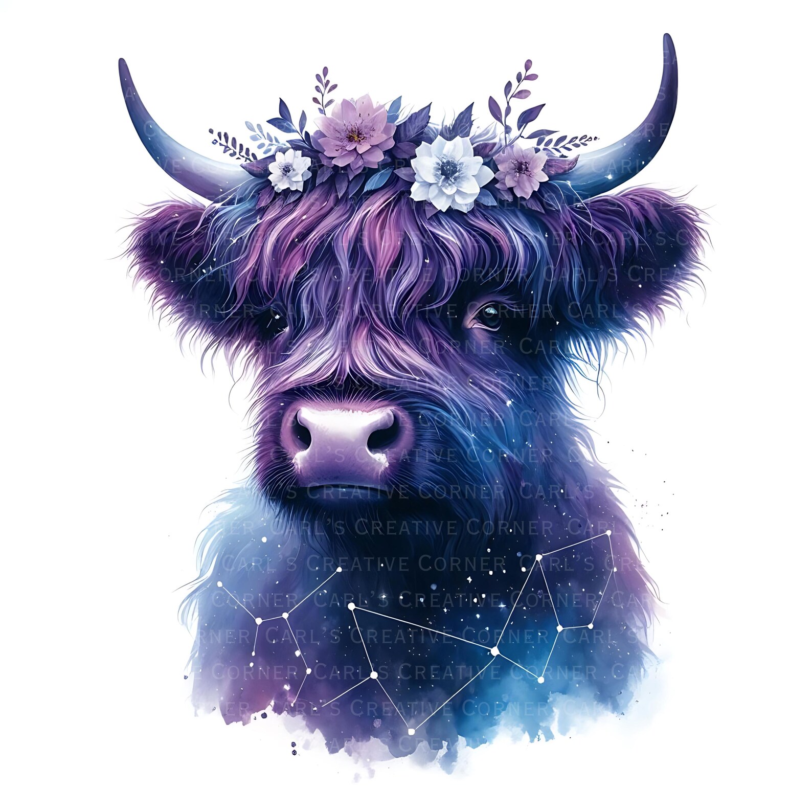 12 Cosmic Highland Cow Clipart Bundle Galaxy Cow PNG Celestial Highland ...