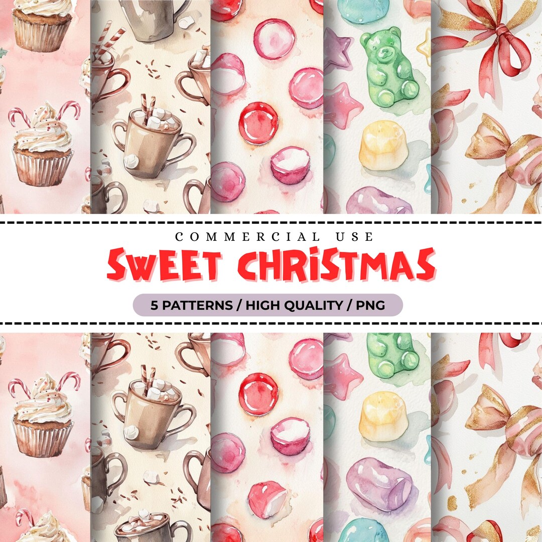 Sweet Christmas Seamless Pattern PNG, Gummy Bear, Cupcakes, Candies ...