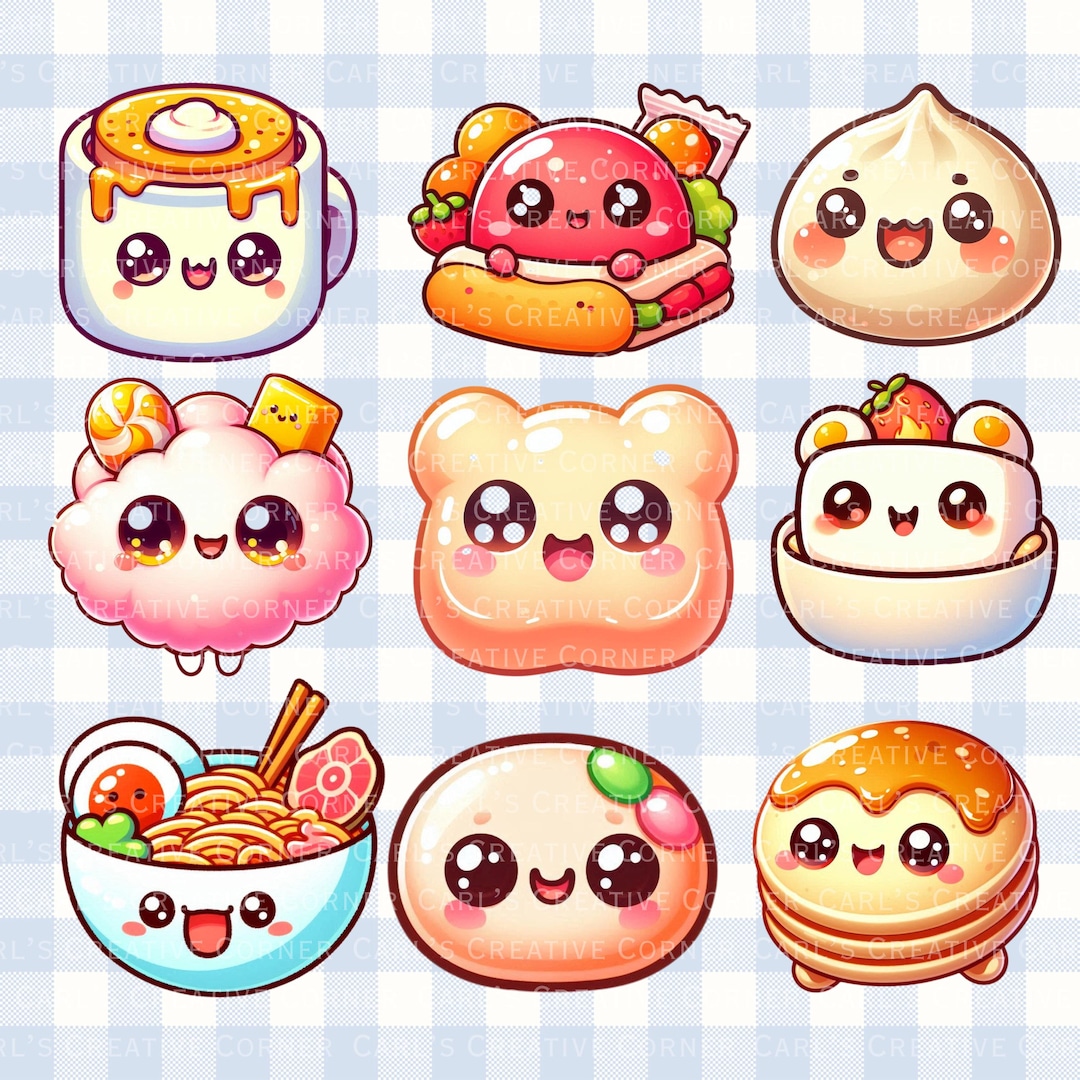 Kawaii Food PNG Clipart Bundle 25 Cute Snack & Dessert Illustrations ...