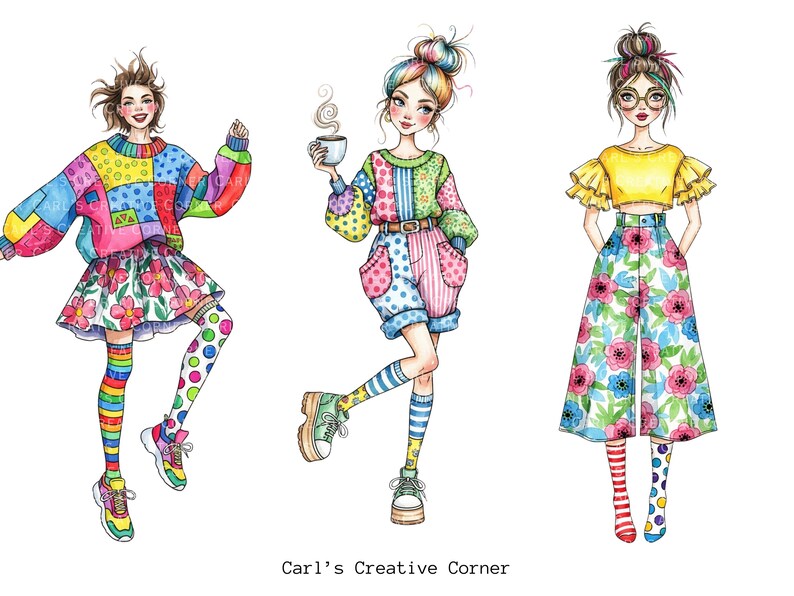 40 Mismatch Outfit Quirky Girl Clipart Cute Fashionable Quirky Instant ...