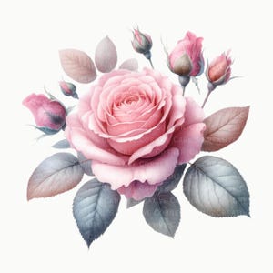 Pink Rose Watercolor PNG Clipart Bundle Set of 30 Rose Bouquet Floral ...