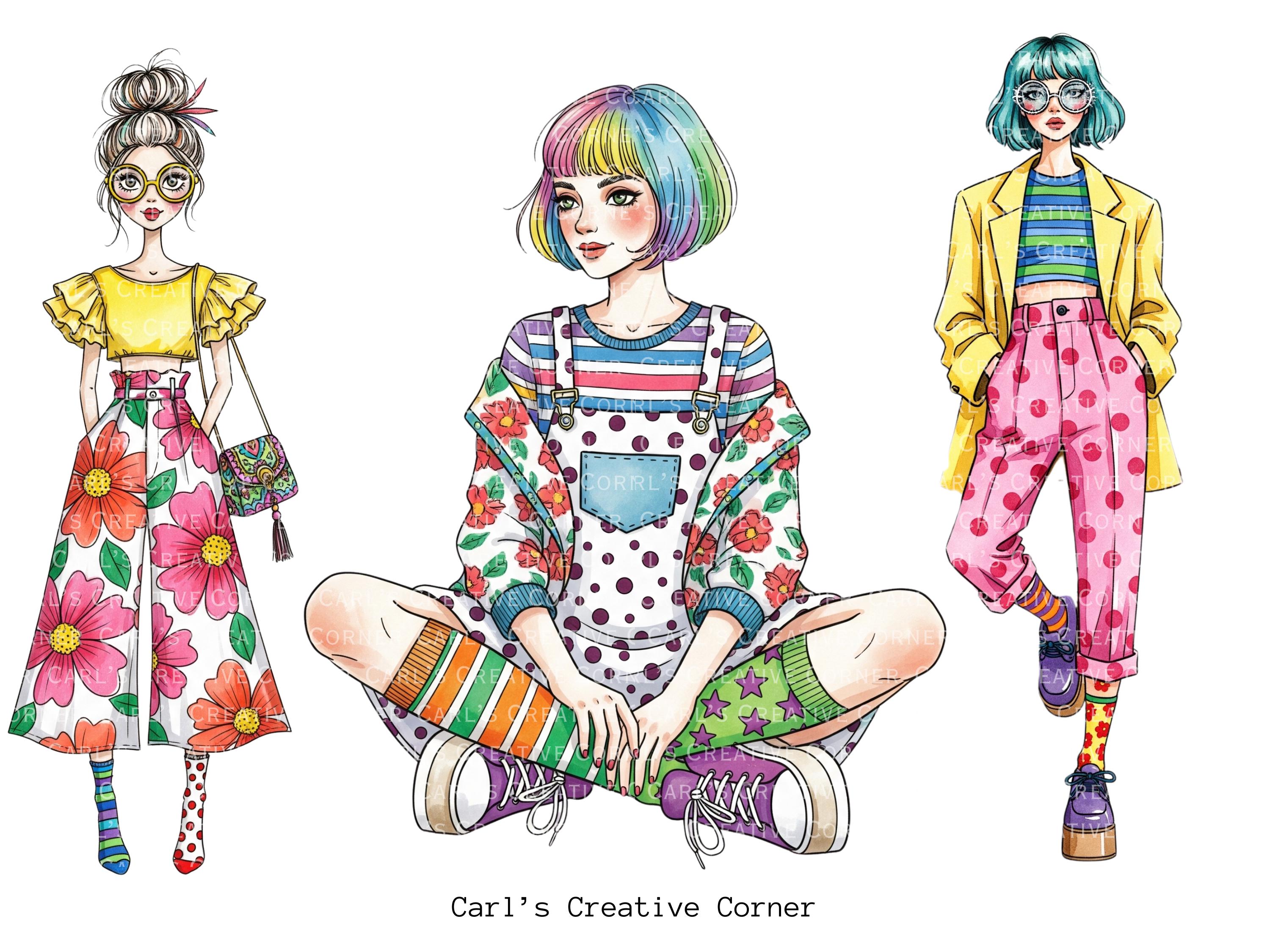 40 Mismatch Outfit Quirky Girl Clipart Cute Fashionable Quirky Instant ...