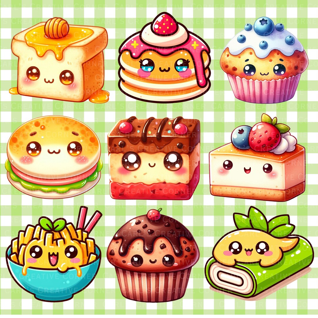 14 Cute Kawaii Snack Clipart Bundle High Quality PNG Snack and Fast ...