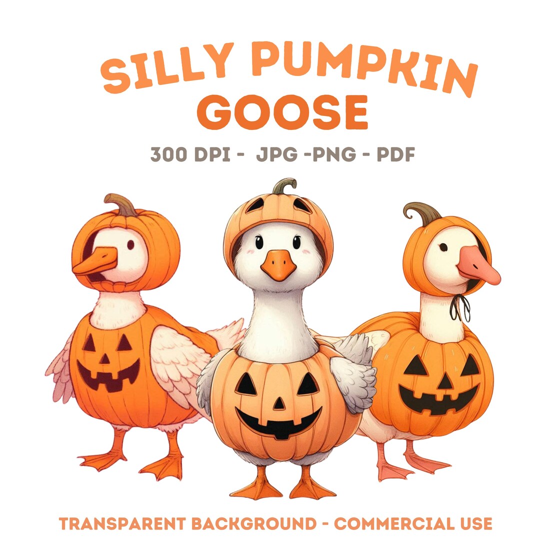 Funny Pumpkin Goose Clipart Bundle: Halloween Sublimation Designs (PNG ...